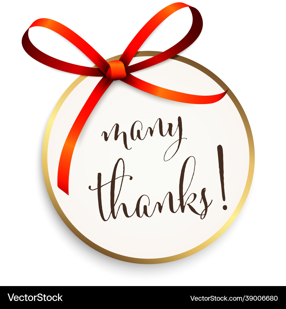Hang tag with ribbon bow greetings thanks Vector Image