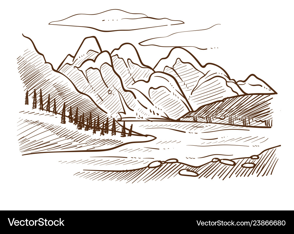 Valley landscape mountains and river forest Vector Image