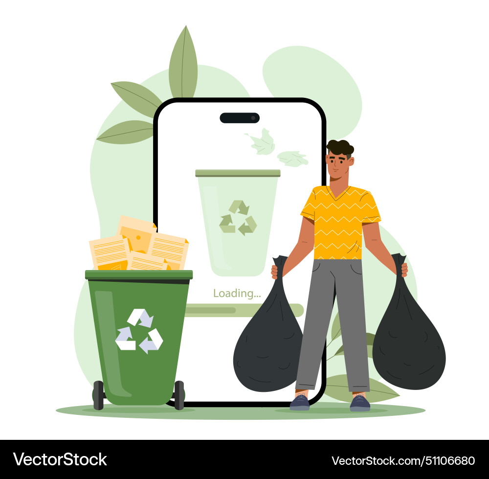 Waste management concept a man carrying trash Vector Image