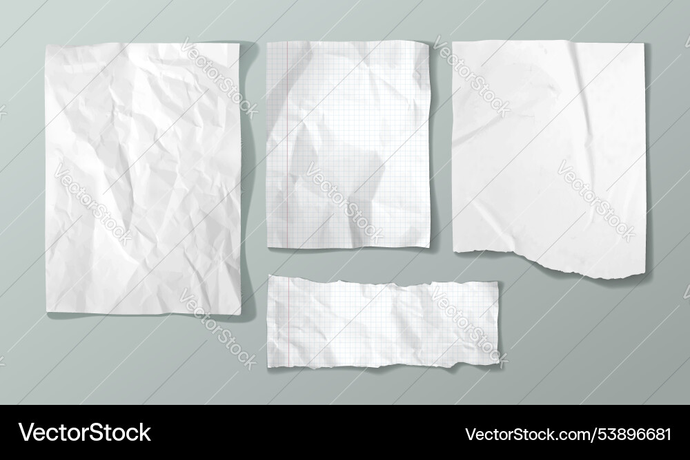 Crumpled paper sheets set Royalty Free Vector Image