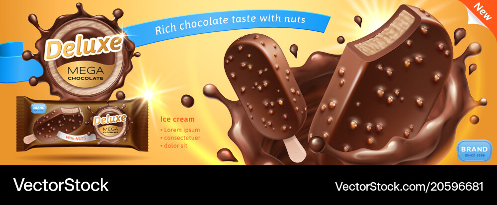 Deluxe chocolate ice cream bar ads premium Vector Image
