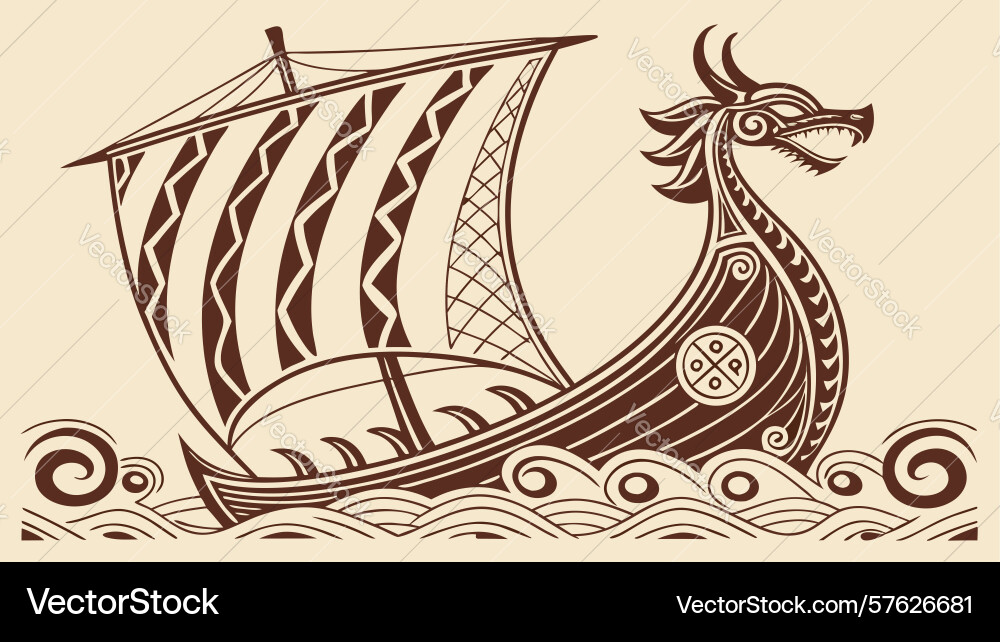 Detailed viking drakkar longship ancient naval Vector Image