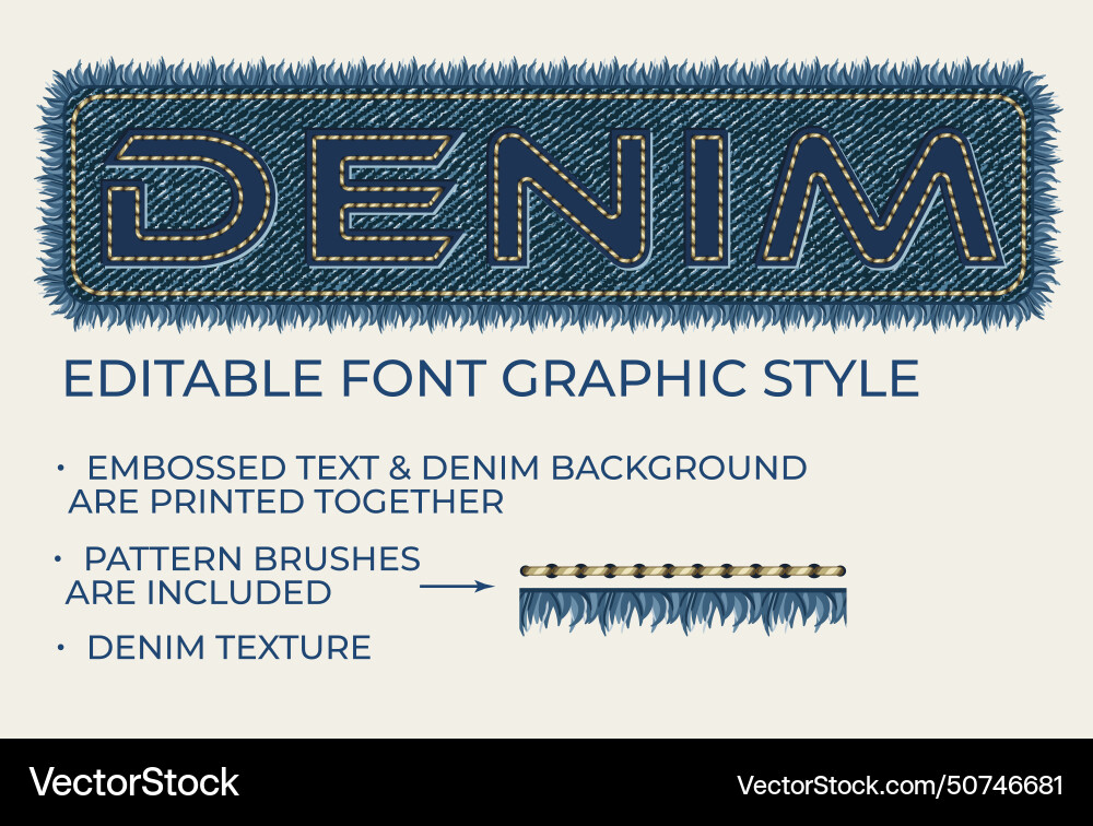 Editable text effect in denim style Royalty Free Vector