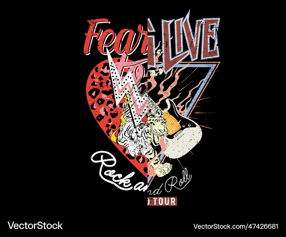 Leopard and guitar print design Royalty Free Vector Image