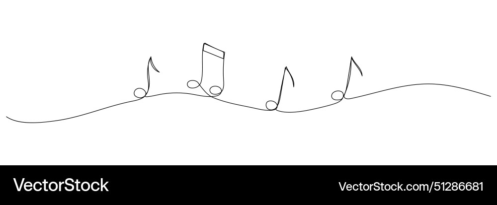 One line musical notes outline continuous Vector Image