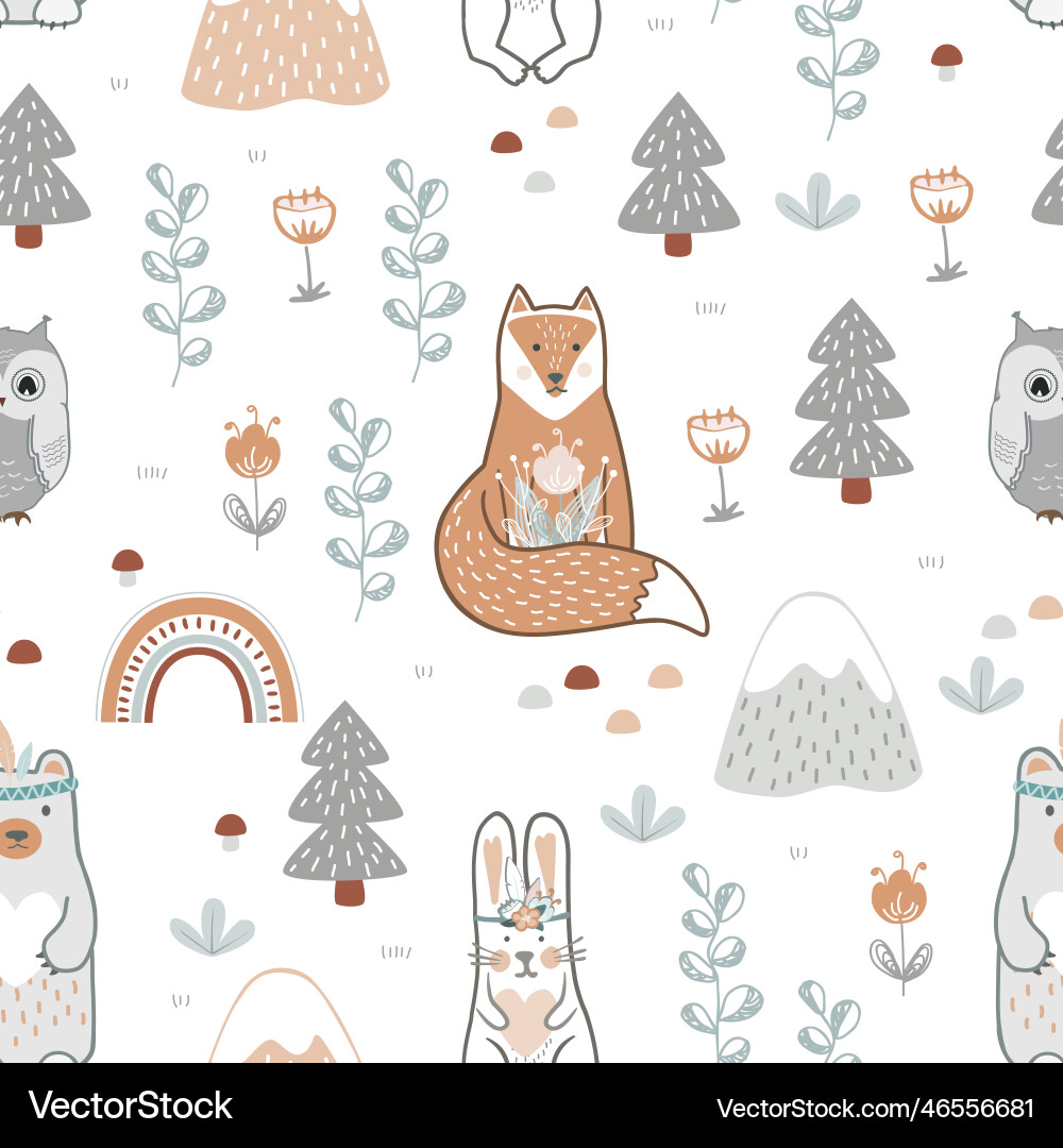 Seamless nursery pattern with forest animals kids Vector Image