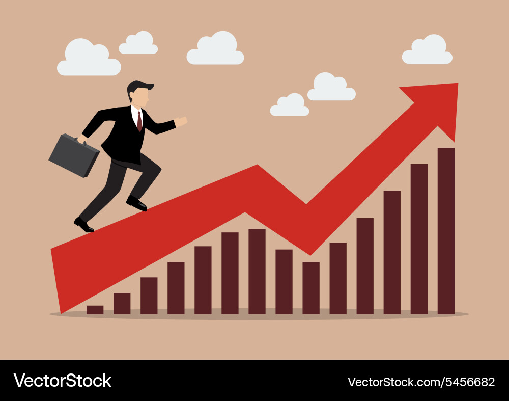 Business man running on growing graph Royalty Free Vector