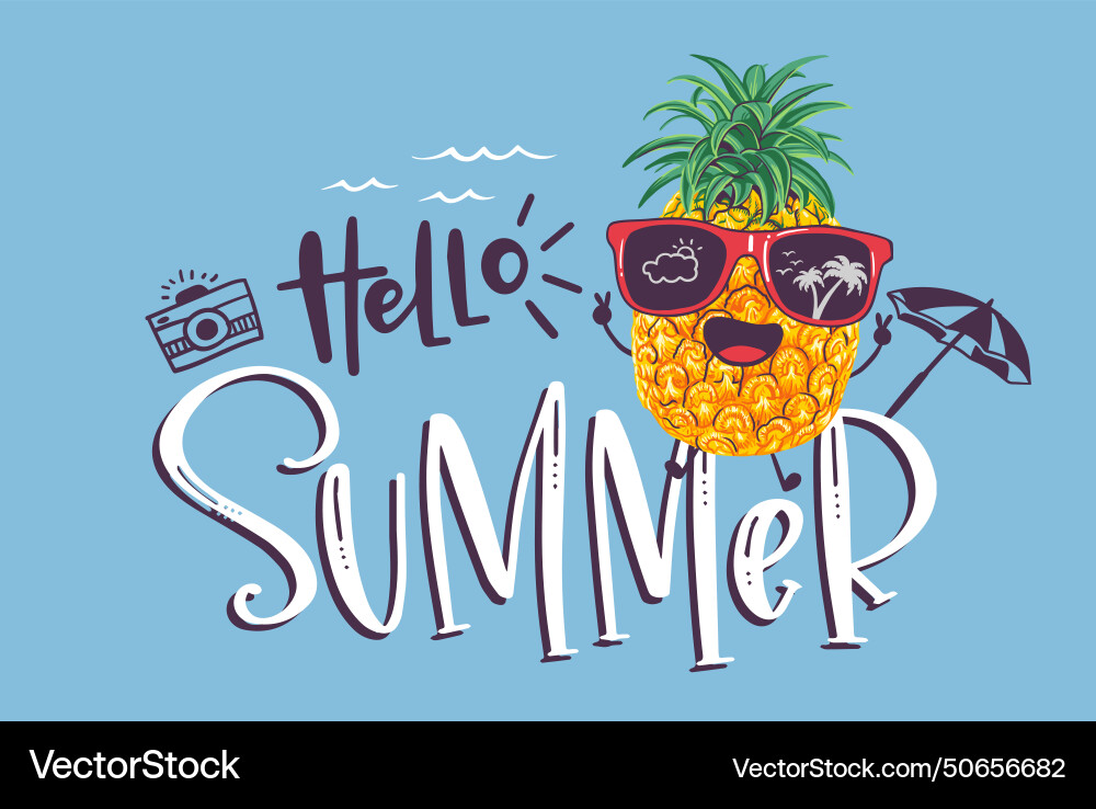 Hello summer inscription with pineapple wearing Vector Image