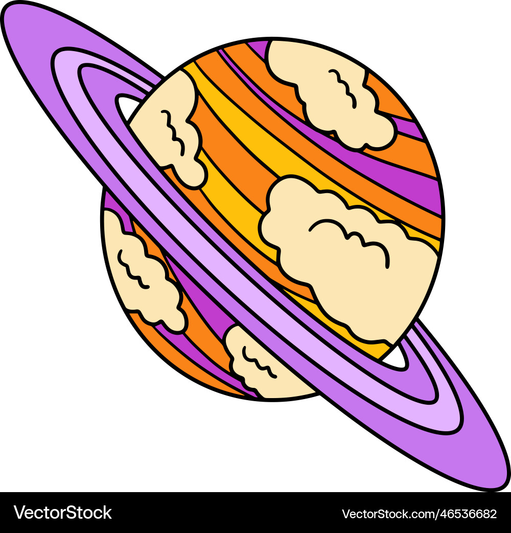 Planet saturn cartoon colored clipart Royalty Free Vector
