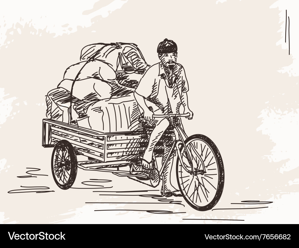 Sketch of cycle rickshaw Royalty Free Vector Image