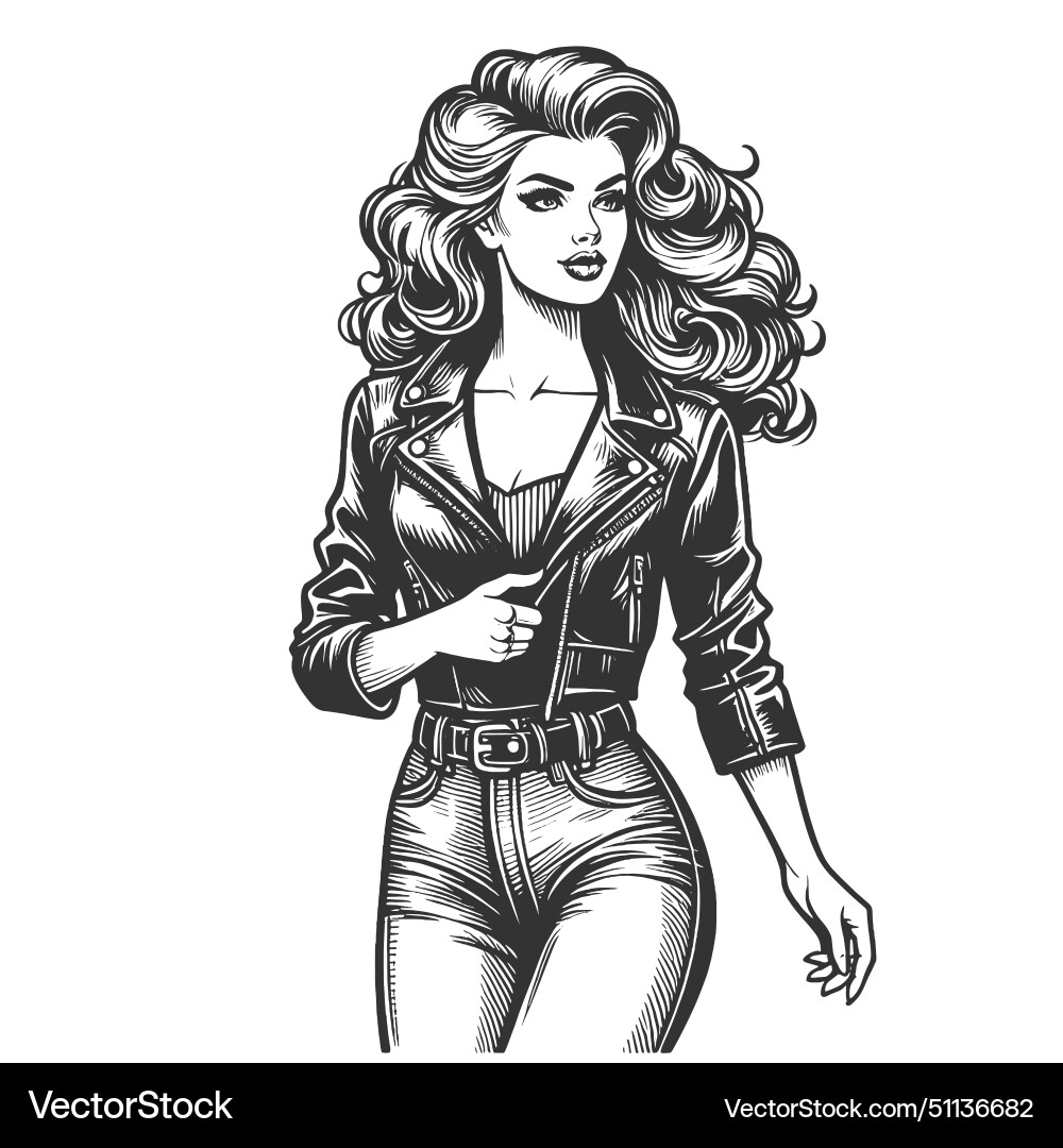 Woman in leather jacket sketch Royalty Free Vector Image