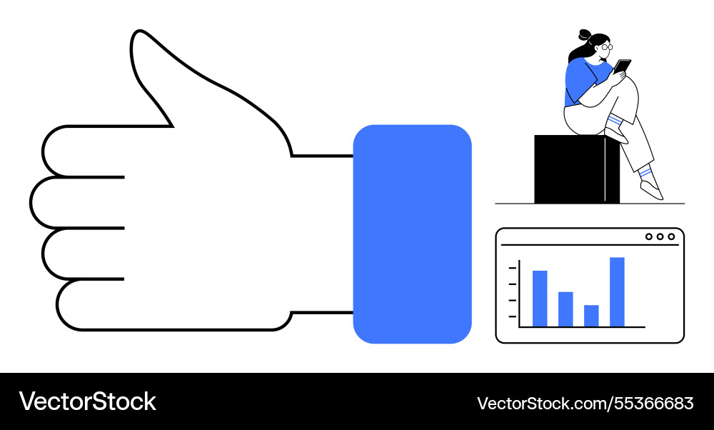 Large thumbs-up icon with small graph and person Vector Image