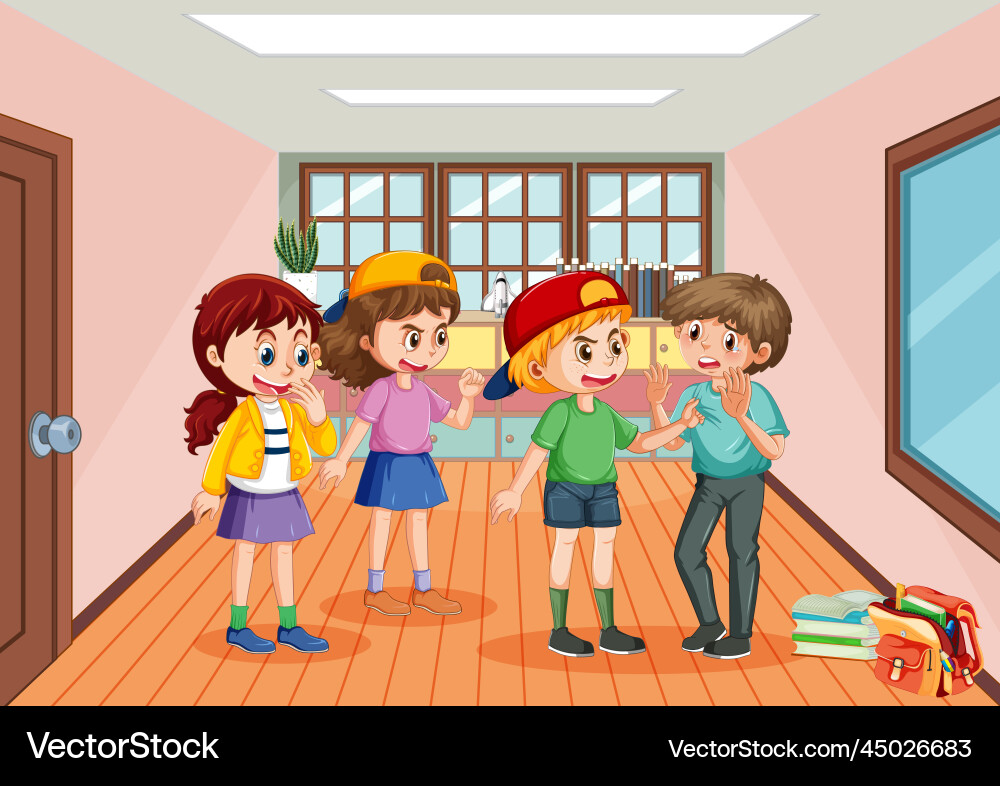 School bullying with student cartoon characters Vector Image
