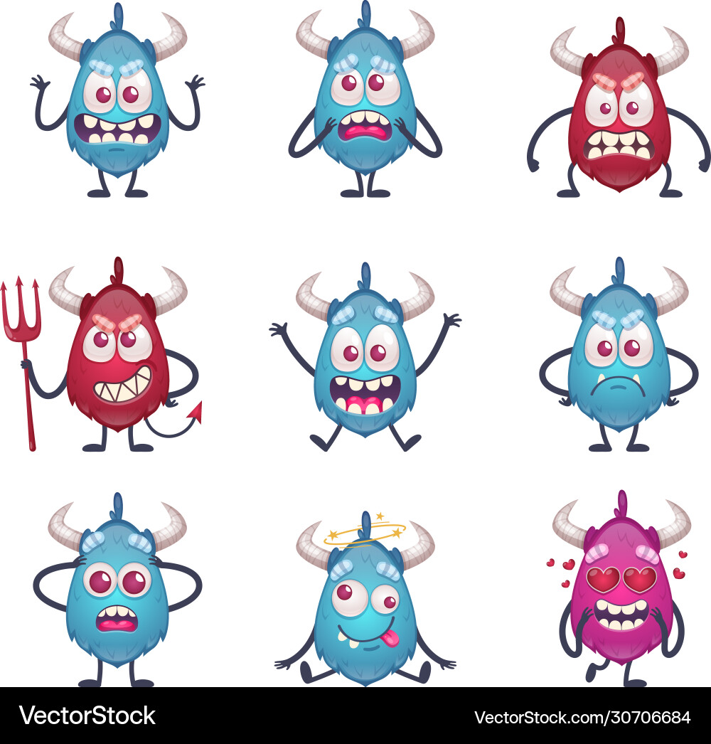 Cartoon horned monsters set Royalty Free Vector Image