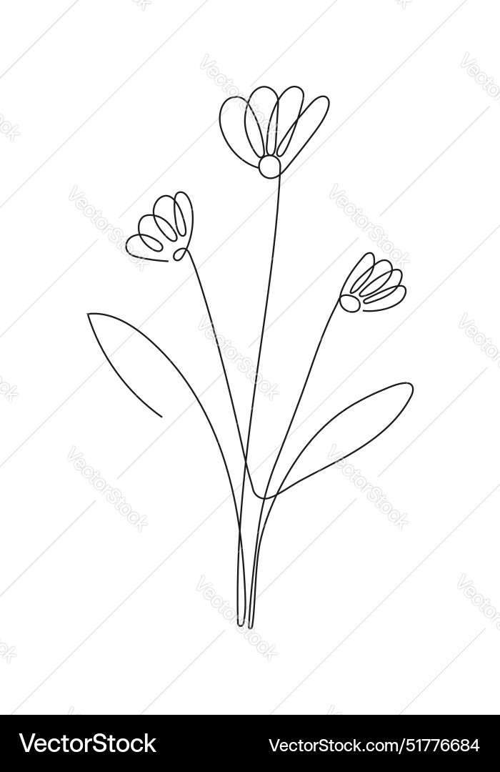 Flower in continuous outline style Royalty Free Vector Image