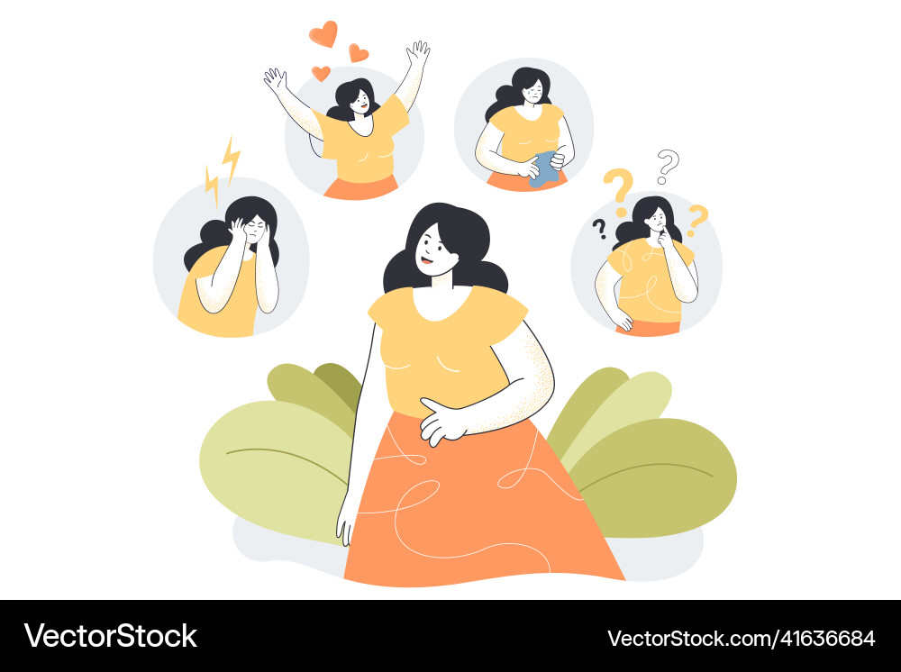 Woman expressing various feelings and emotions Vector Image