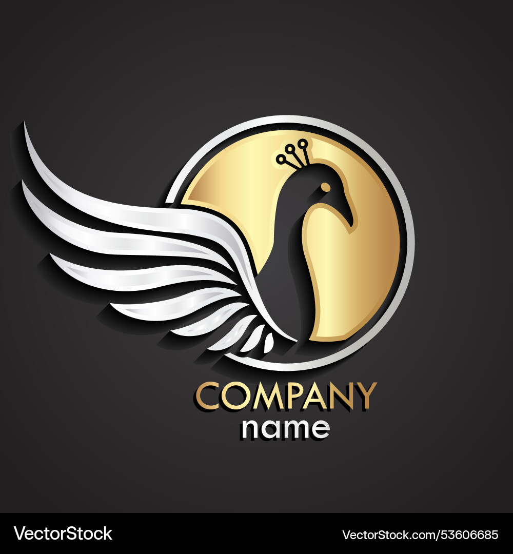 3d winged peacock bird silver gold logo Royalty Free Vector