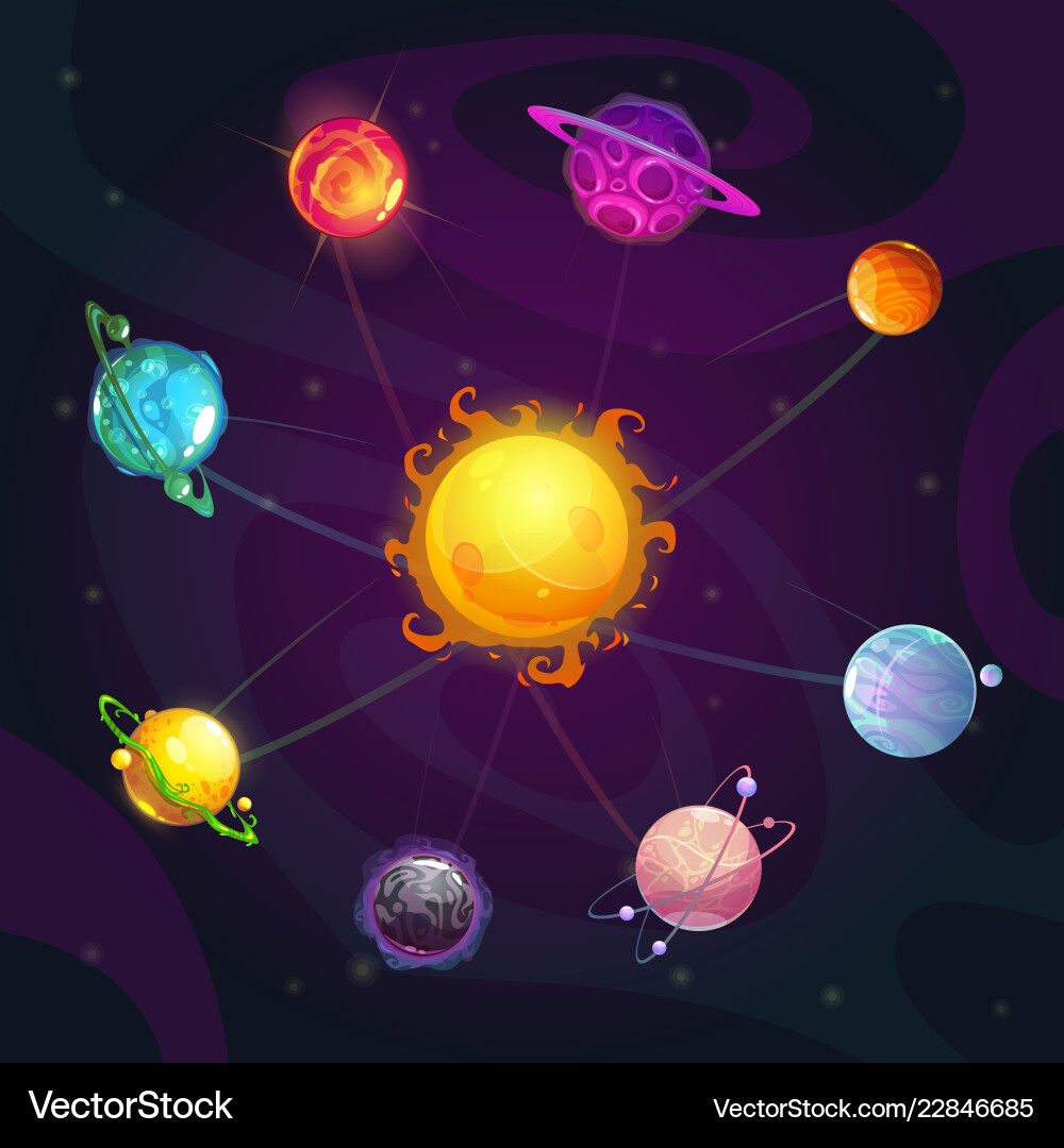 Cartoon colorful fantasy solar system with star Vector Image
