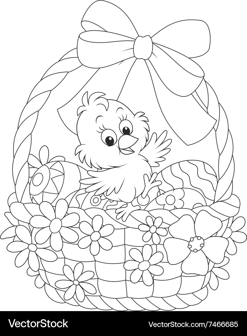 Easter Chick in Basket Royalty Free Vector Image