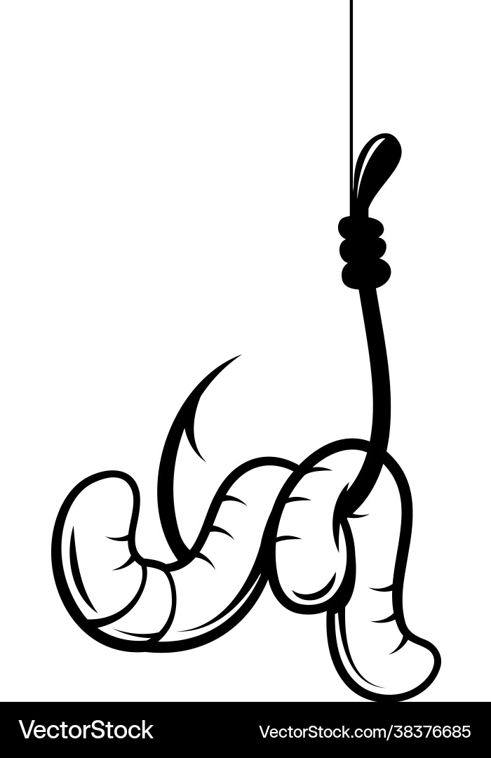 Fishing hook baited with an earthworm drawing Vector Image