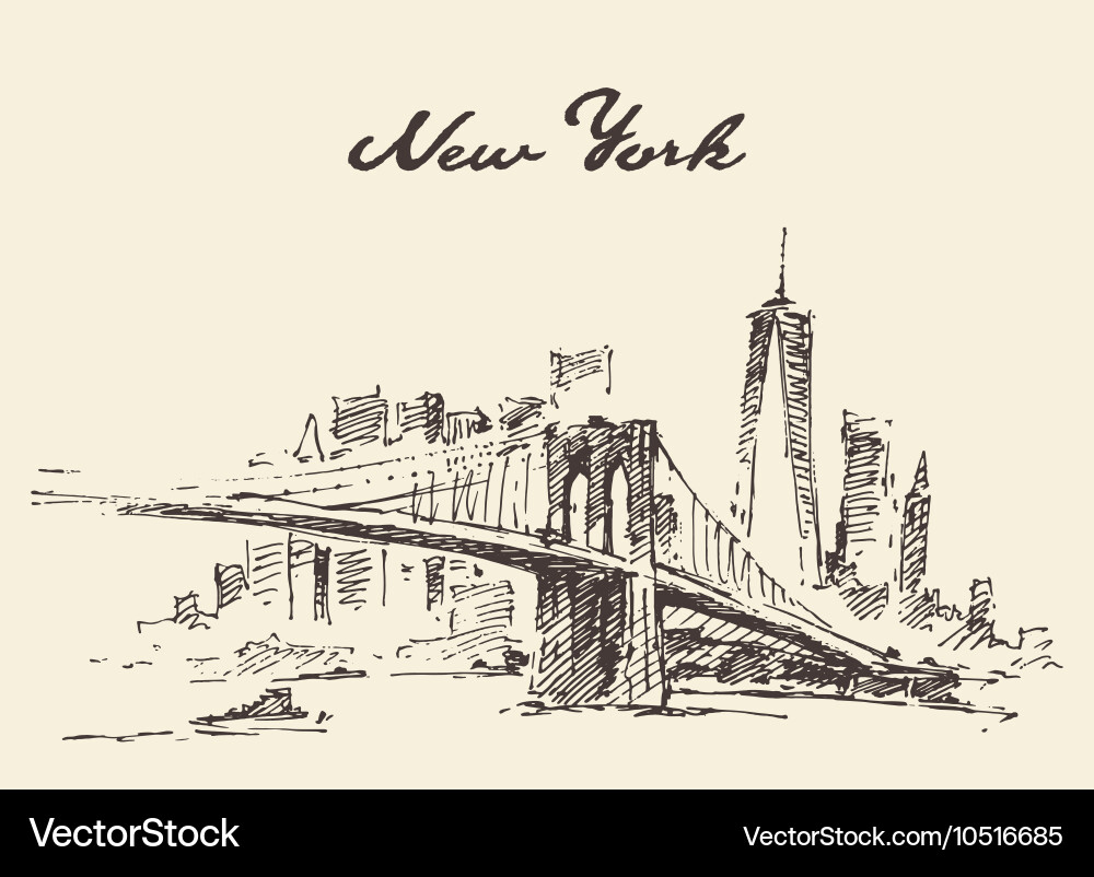 Manhattan bridge new york us drawn Royalty Free Vector Image
