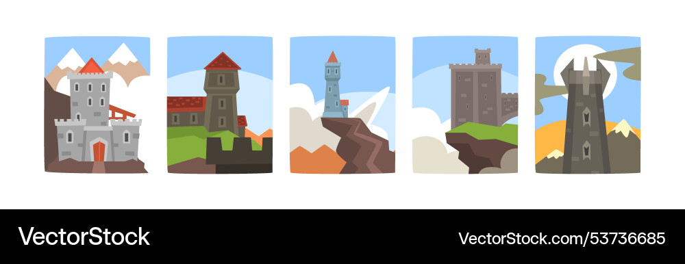 Stone castle with tower and castellation walls Vector Image