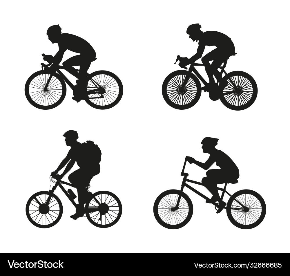 Variety cyclist silhouette set Royalty Free Vector Image