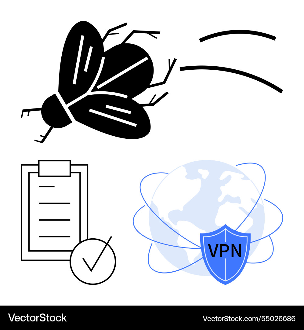 Schwarze Fliege Checkliste mit Zeckenmarke und Vpn