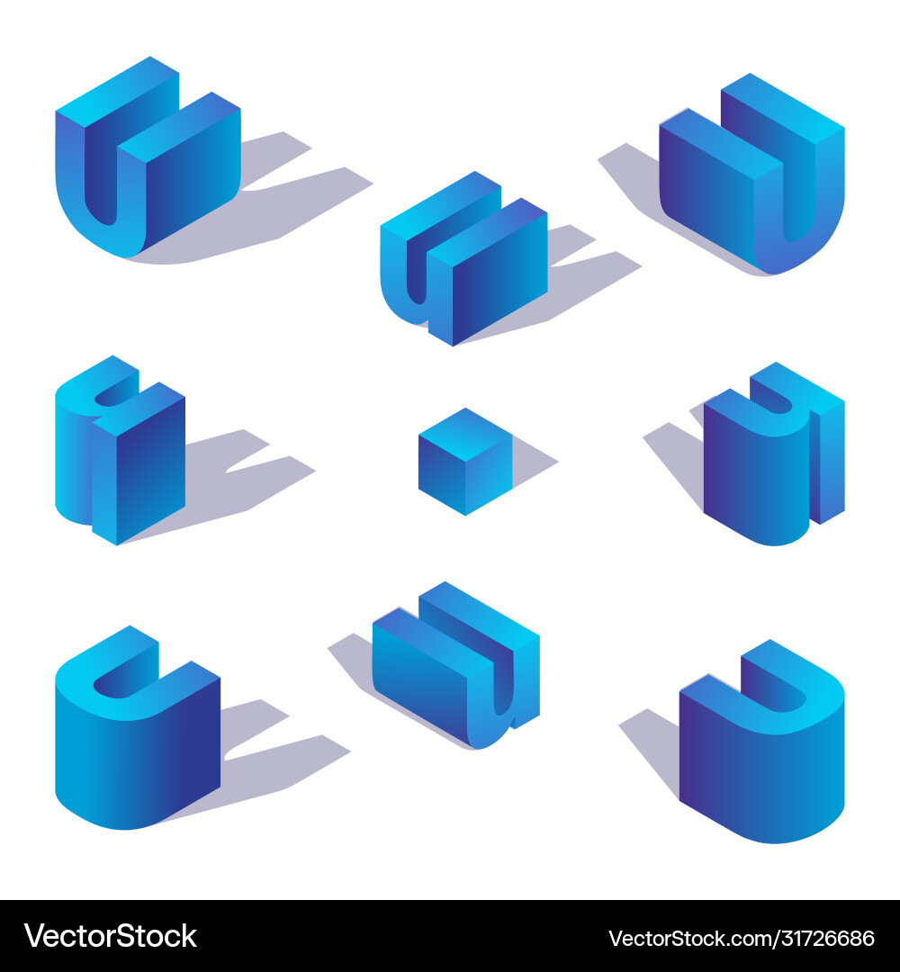 Englisch alphabet isometric letter u with shadow Vektorbild