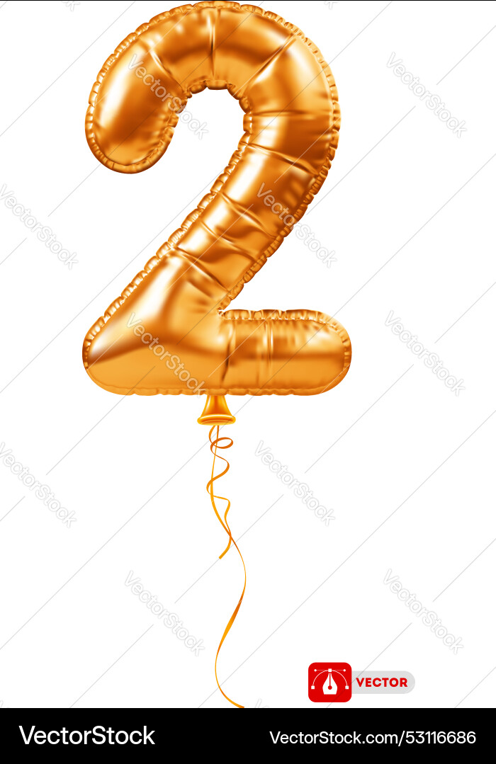 Golden balloon number 2 Royalty Free Vector Image