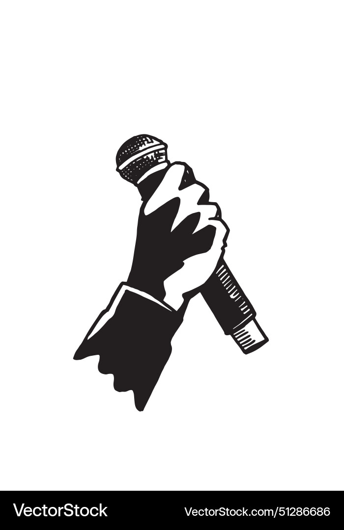 Graphical hand holding microphone on white Vector Image