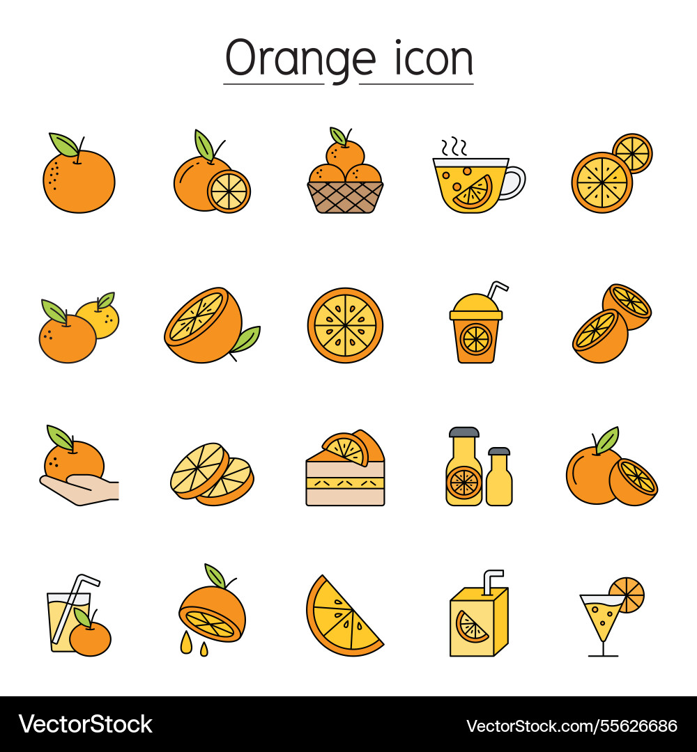 Orange icon set in color line style Royalty Free Vector