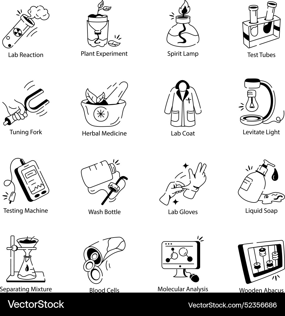 Sammlung von doodle-Stil Labor-Ikonen Lizenzfreier Vektor