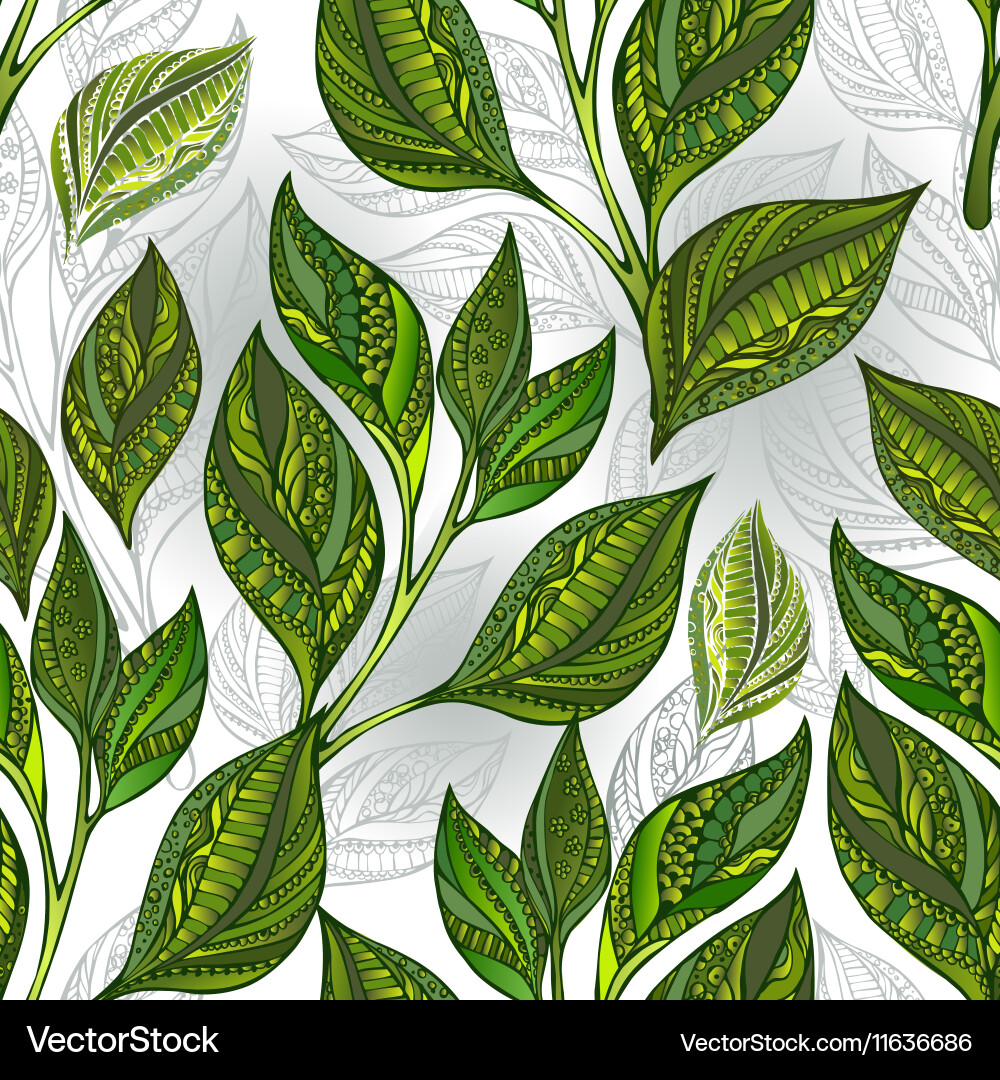 Seamless pattern with green tea leaves Royalty Free Vector