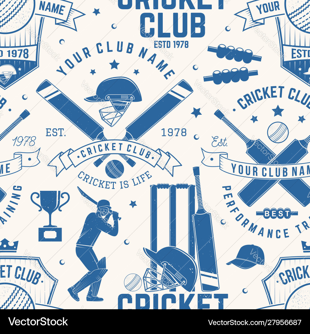 Cricket club seamless pattern or background Vector Image