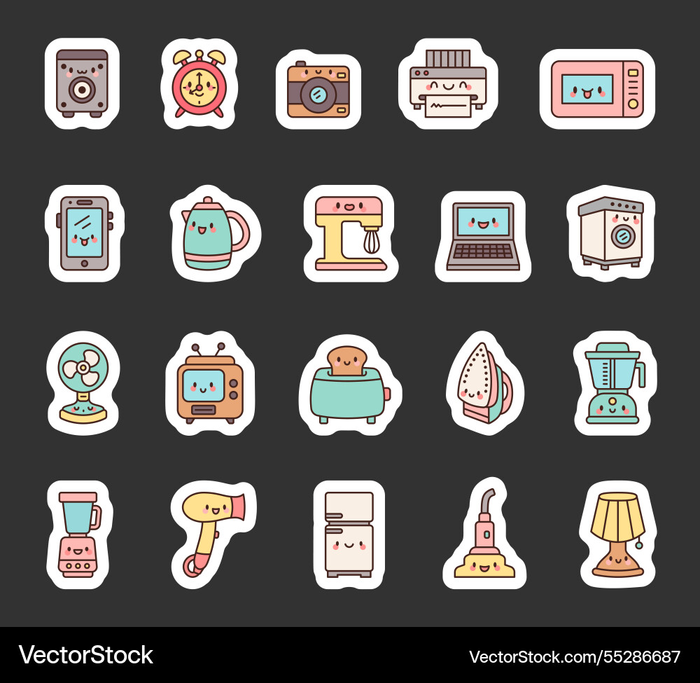 Household appliances set with funny smiling Vector Image