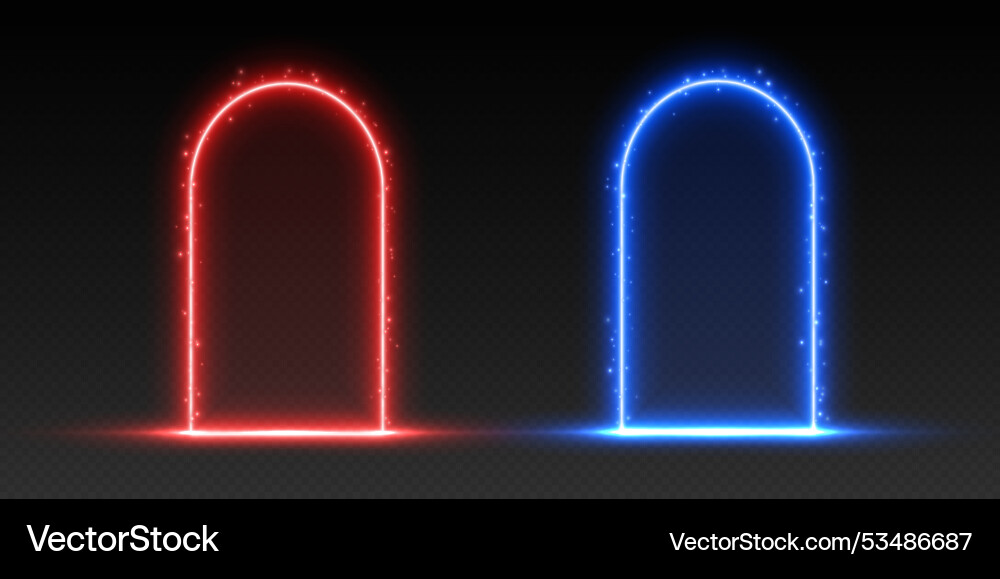 Neon arches with sparkles red and blue glowing Vector Image