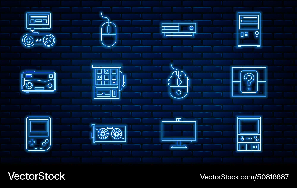 Set line retro arcade game machine mystery Vector Image