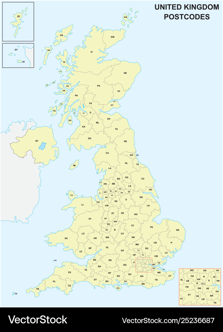 United kingdom postcodes or postal codes map Vector Image