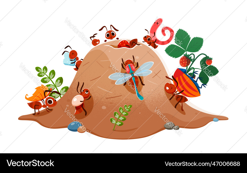 Cartoon Ants and Anthill Royalty Free Vector Image