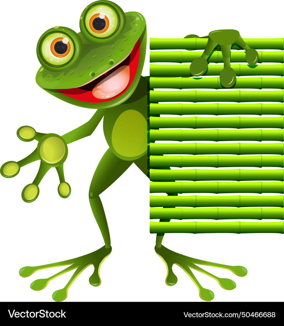 Cheerful frog with a bamboo sign Royalty Free Vector Image