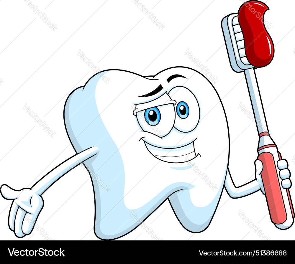 Cheerful tooth cartoon character Royalty Free Vector Image