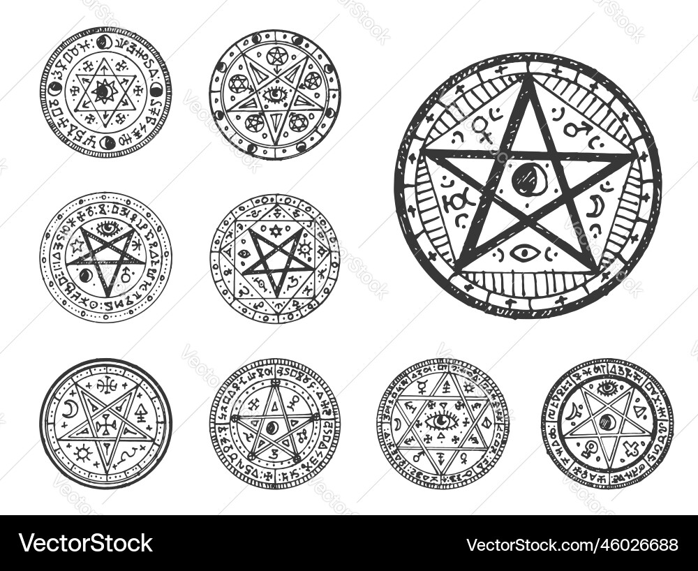 Circle magic pentagram sketch old occult seal Vector Image