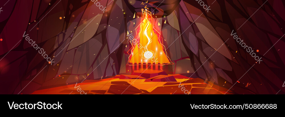 Fantasy rpg game volcano cave portal background Vector Image