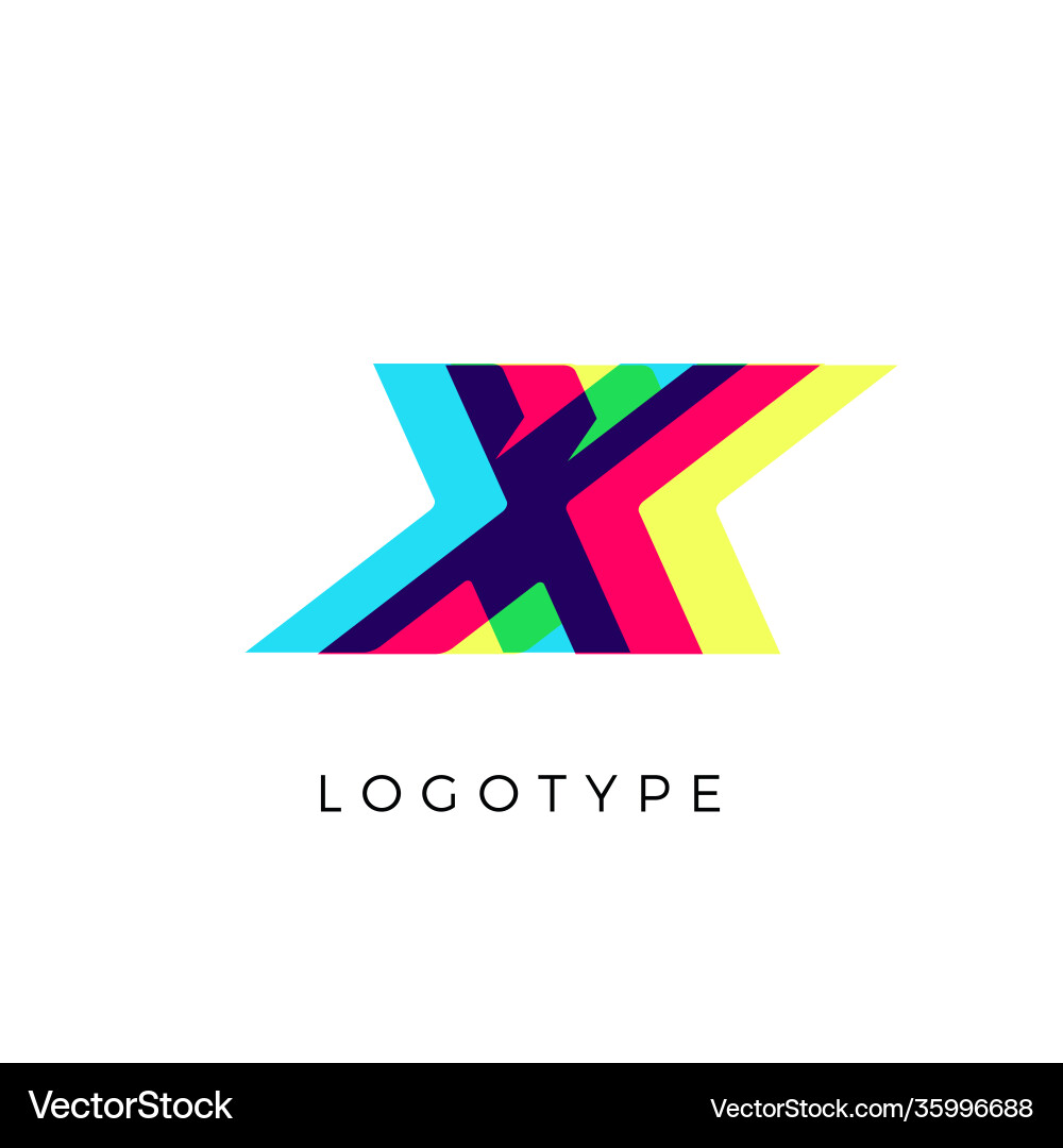 Glitch effect letter x colored spectrum overlay Vector Image