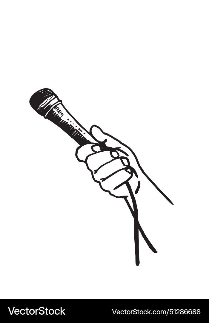 Graphical hand holding microphone on white Vector Image