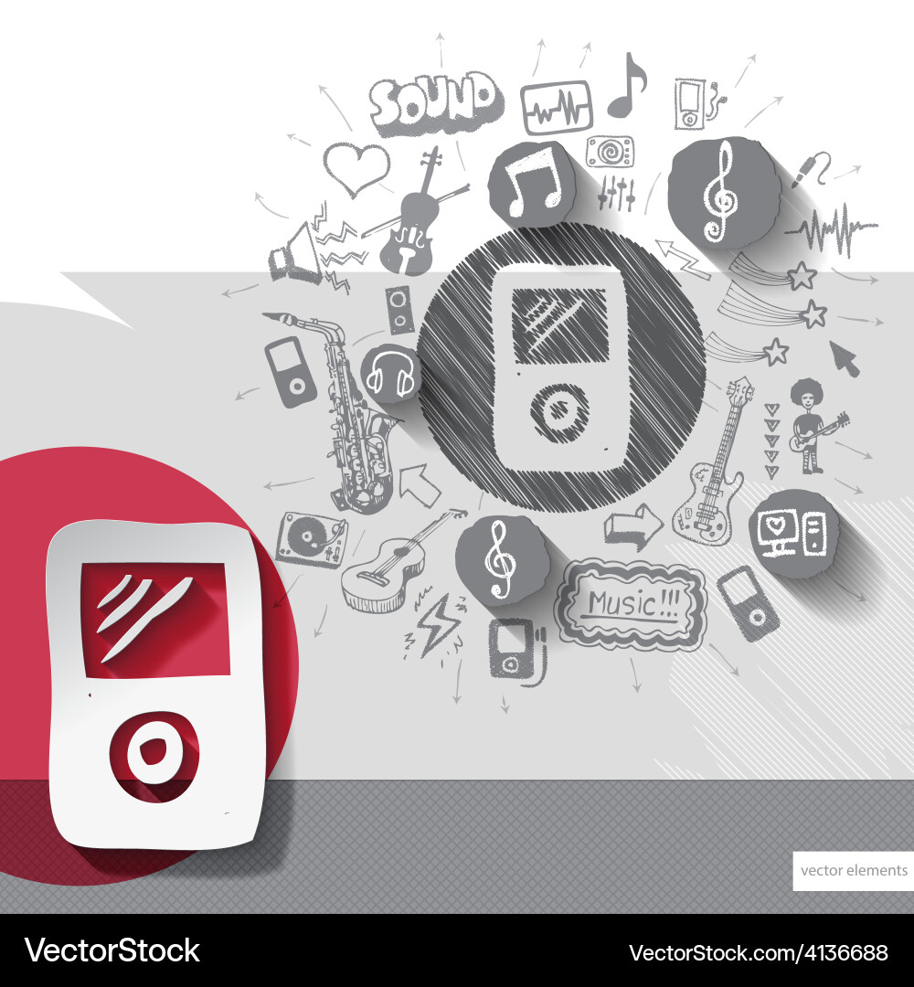 Hand drawn walkman icons with background Vector Image