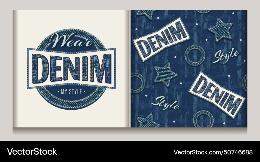 Logo denim pattern with text fabric patches Vector Image