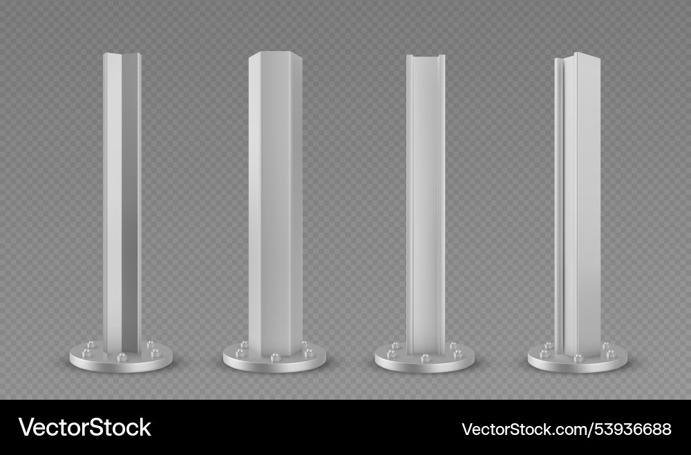 Metal poles set isolated on transparent background