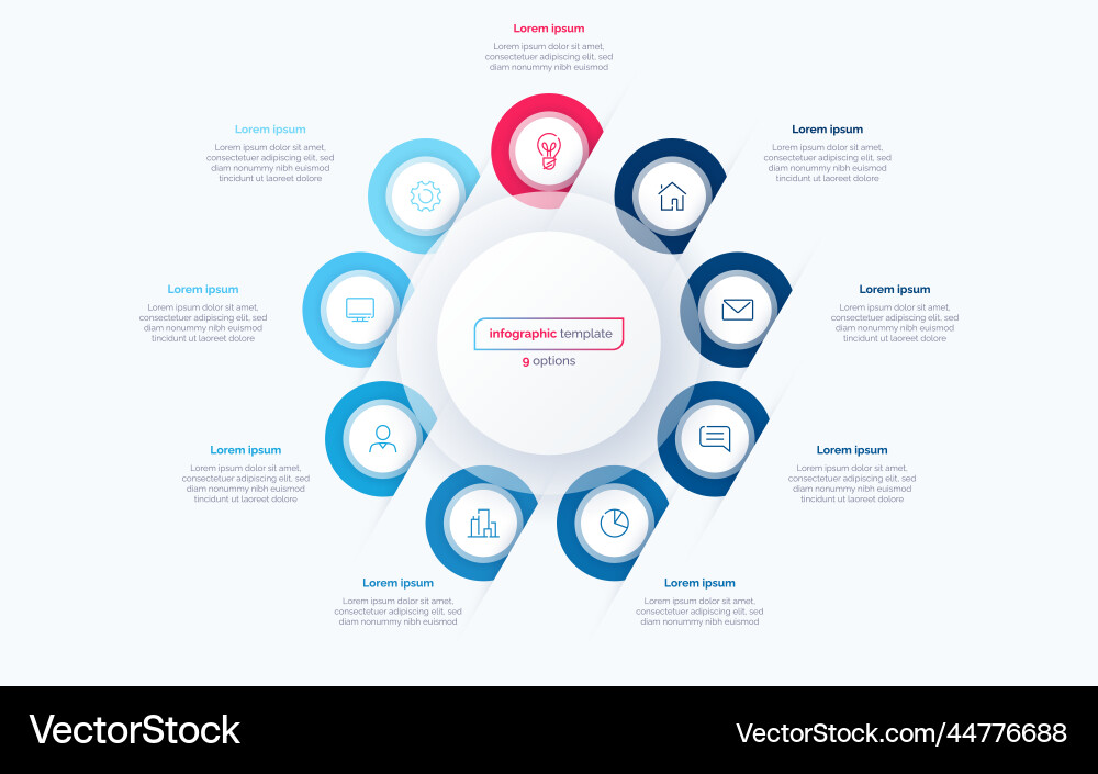 Nine option circle infographic design template Vector Image
